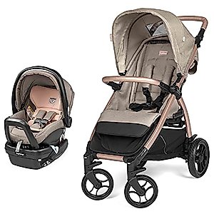 Peg Perego Booklet 50 Travel System - Includes Booklet 50 Baby Stroller and The Primo Viaggio 4-35 Infant Car Seat - Made in Italy - Mon Amour (Beige & Pink)