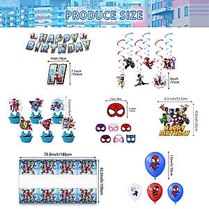 Spidey Party Supplies Set Include Banner, Balloons, Hanging Swirls,Cake Topper, Cupcake Toppers, Masks and Tablecloth For Party
