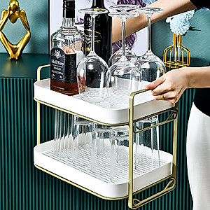 2-Tier Cups Mugs Drying Rack with Drain Tray, Tableware Fruit Storage Rack, Kitchen Countertop Organizer Shelf Tea Tray for Water Coffee Glass Cup Bowls Food and Seasoning Jar Holder (White)