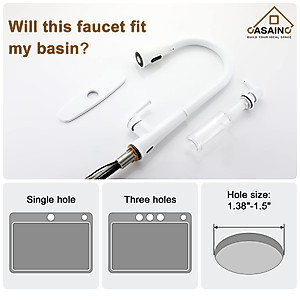 CASAINC Kitchen Faucet with Pull Down Sprayer Matte White with LED Function, 17.31in H Touchless 1.8 gpm Single Handle Kitchen Sink Faucet, Lead-Free Copper for Bar Laundry Kitchen Sink