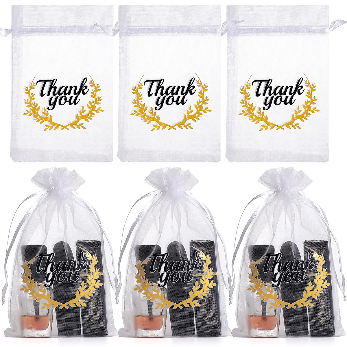 Hopttreely Small Thank You Bags Sheer Organza Bags, 100Pcs Wedding Favor Bags with Drawstring, 4X6 Jewelry Gift Bags for Party, Jewelry, Christmas, Festival, Makeup Mesh Favor Bags (White)