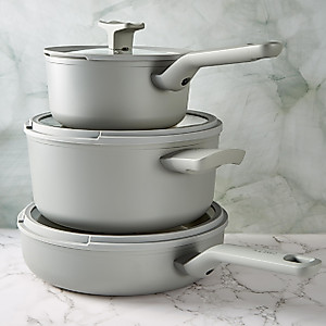 BergHOFF Balance Non-stick Ceramic Saucepan 7", 2.1qt. with Multifunctional Glass Lid, Recycled Aluminum, CeraGreen Non-toxic Coating, Stay-cool Handle, Induction Pan, 100% Sustainable, Moonmist