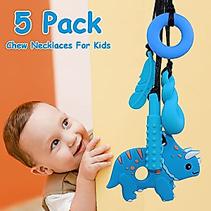 Chew Necklaces for Sensory Kids, 5 Pack Chewy Necklace Sensory for Boys and Girls with ADHD, SPD, Autism, Silicone Autism Sensory Products for Adult Reduce Chewing Anxiety Fidget