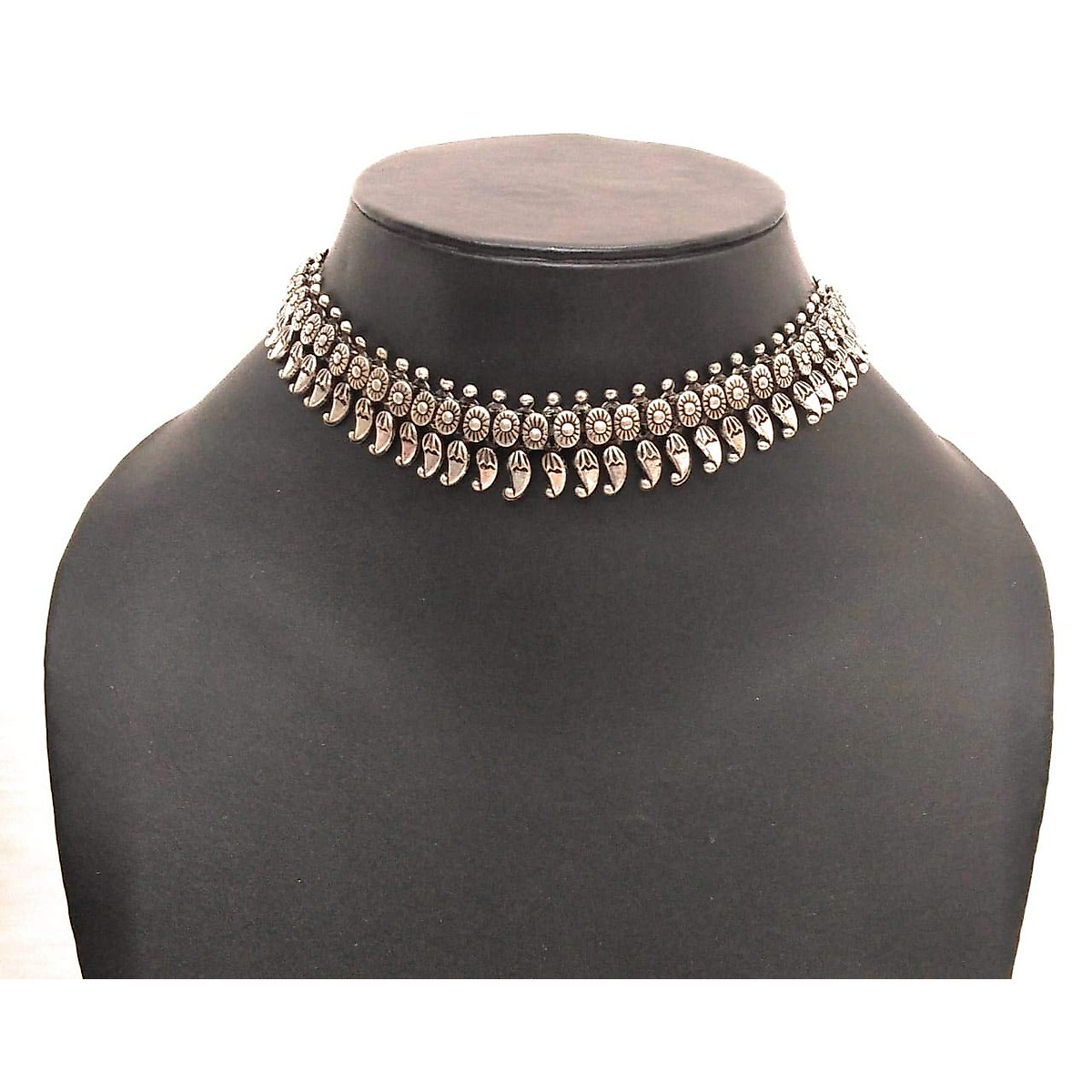 athizay Necklace oxidised silver choker for women fashion traditional Indian jewelry tribal inspired antique silver Choker Metal jewellery (Tooth Bead with Drawstring)