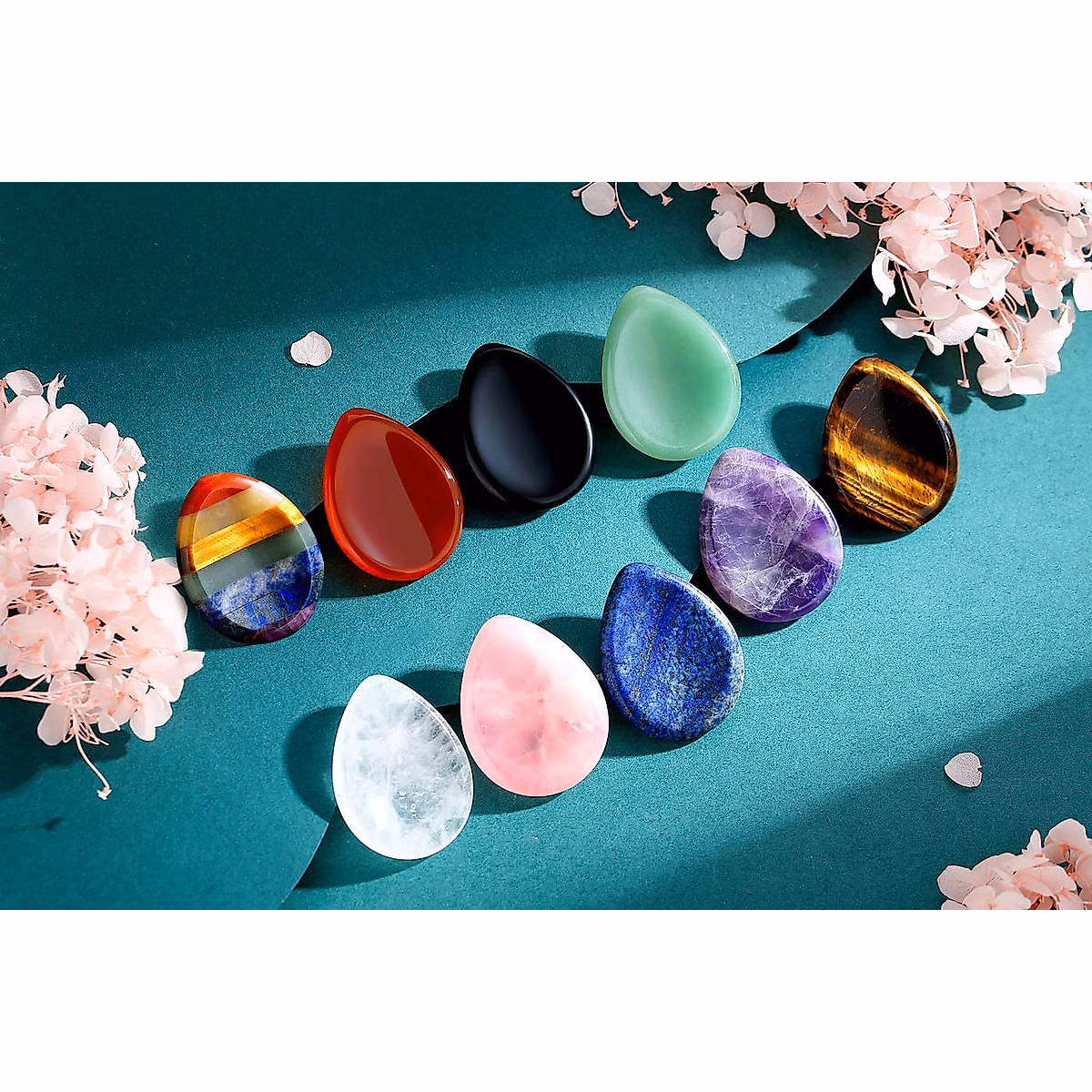 DUQGUHO Healing Crystals Natural 7 Chakra Thumb Worry Stone Crystal Quartz for Anxiety Reiki Meditation Accessories Worry Stone 1.7"