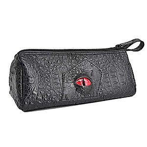CZYY Pencil Case Black Faux Leather with 3D Dragon Eye and Name Tag Large Zipper Pen Pouch for School, Office & Art