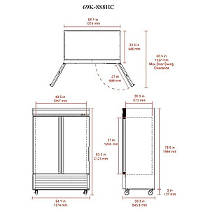 Kratos Commercial Refrigerator - Premium 2 Solid Doors Reach-in Refrigerator 54" W, 49 Cu Ft Stainless Steel (69K-888HC)