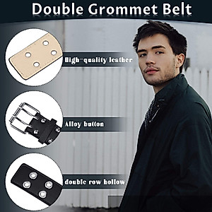 2 Pcs Rivet Studded Punk Belt Double Grommet Belt Gothic Belt for Women Men Gift (Black,No Chain)