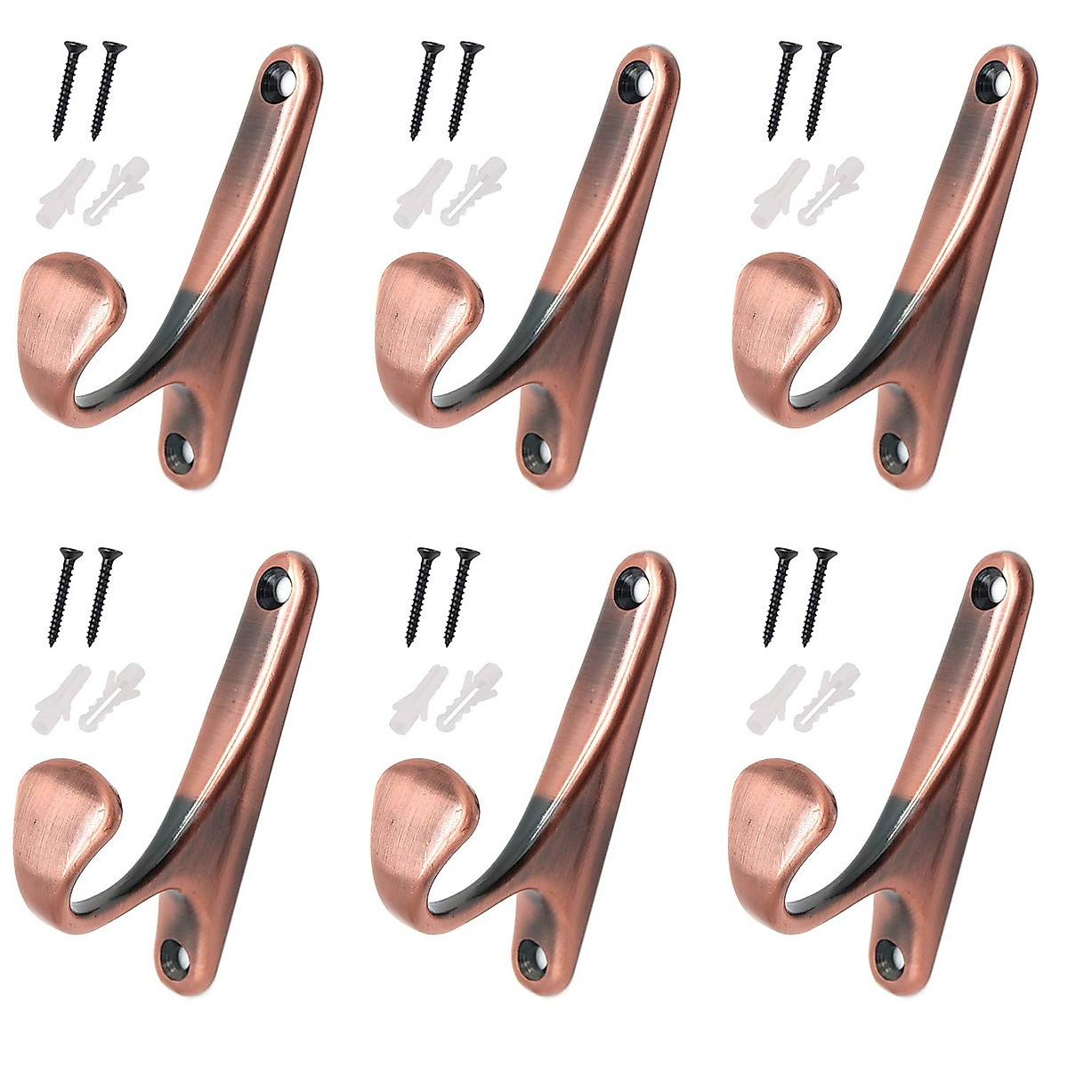 Rannb Single Hook Robe Towel Coat Wall Mounted Hook Red Copper Tone -Pack of 6