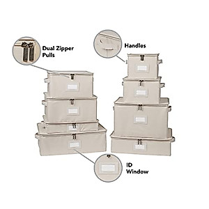 Covermates Keepsakes Dish Storage Box – Stackable, Reinforced Handles, China Storage-Beige Heather