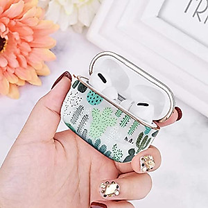 Airpods Pro Case with Keychain and Cute Skin, Air Pod Pro Hard Protective Cover for Women and Girls, Compatible with Apple iPods Pro Earbuds Charging Case 2019, Cactus