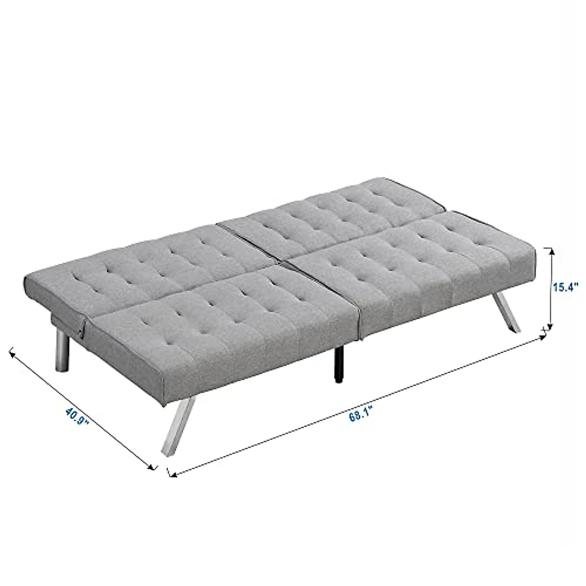 Convertible Sofa Bed, Futon Sofa Bed with Stainless Leg, Convertible Sleeper Sofa for Compact Living Space, Apartment, Dorm, Studio, Office, Gray