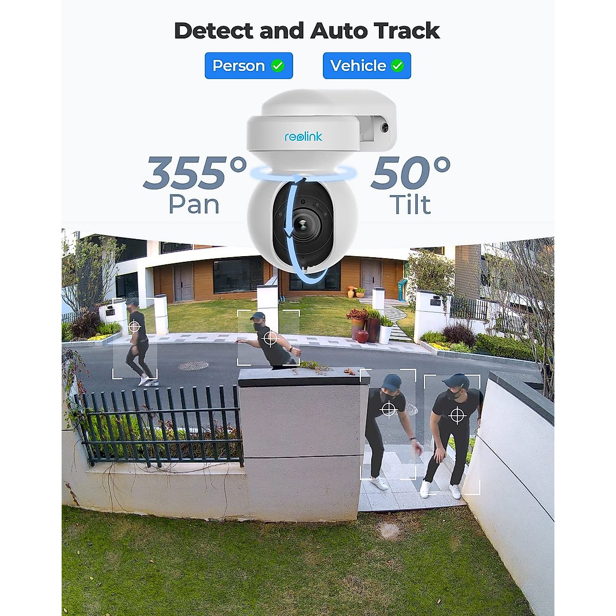 REOLINK 5MP Auto Tracking Cam Bundle with 3MP Indoor Cam, E1 Outdoor Plus E1 (2 Pack), Plug-in WiFi Camera for Indoor and Outdoor Security, Real-Time Alerts, Cloud/SD Card (Not Included)