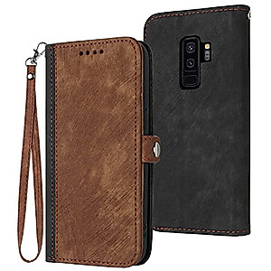 ONV Wallet Case Compatible with Samsung Galaxy S9 Plus - Solid Color Clasp Flip Case Wrist Strap Card Holder Magnet Leather + Inner Shell Flip Stand Cover for Samsung Galaxy S9 Plus [YX] -Brown