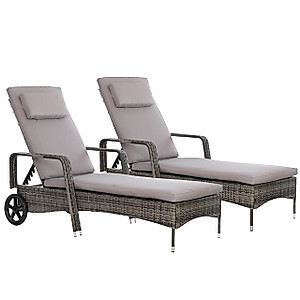 Gardenised Outdoor Weather Resistant Beach or Poolside Rattan Lounge Chair, Charcoal, Set of 2, Brown