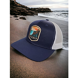 Acadia Trucker Hat with National Park Woven Patch (Navy/White)