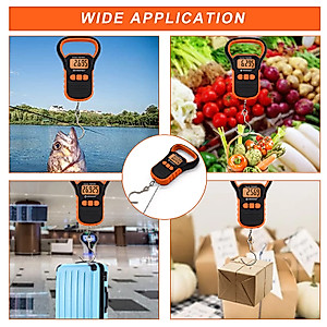 UNIWEIGH Digital Fishing Scale with Lip Gripper,Tape and Ruler,110lb/50kg Postal Hanging Luggage Scale with Hook，Waterproof Handing Scale for Home and Outdoor(Orange)