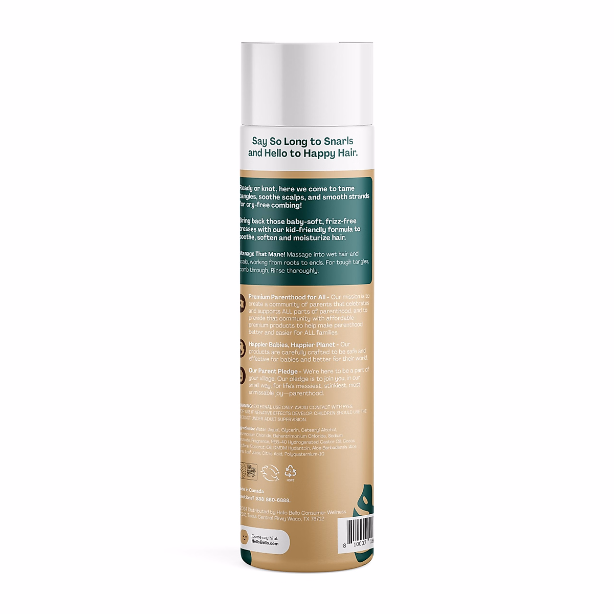 Hello Bello Kids Conditioner - Gentle Hypoallergenic Tear-Free Formula - Vegan and Cruelty-Free - Creamy Coconut Scented - 10 fl oz