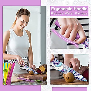 Astercook Knife Set, Paisley Pattern Kitchen Knife Set with Cover, Dishwasher Safe Colorful Knives with 6 Knife Sheath, German Stainless Steel Rainbow Knife Set