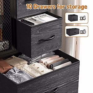 EnHomee Dresser for Bedroom with Mesh Door Tall Dressers & Chests of Drawers with 10 Fabric Drawer Morden Dresser Organizer,Metal Frame,Wood Top,for Closet,Entryway,Black 38" Wx11.81 Dx48.1 H