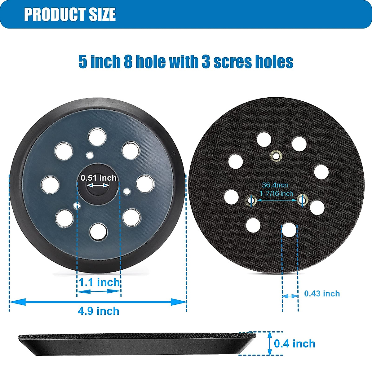 5" Sander Pad Replacement for DeWalt OE# 151281-08,Fits DW421,DW423,DW4388,D26451and D26453,Compatible with Makita Orbital Sander BO5010, BO5030K, BO5031K, BO5041K