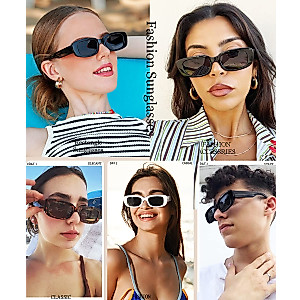 BOJOD Rectangle Sunglasses for Women Men Fashion Trendy Chunky Frame 90s Rectangle Sunglasses Black