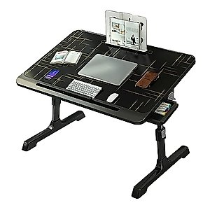 GEIRONV Movable Computer Desk, with Drawers Bookshelf Multifunctional Lifting Table Learning Office Entertainment Adjustable Sofa Table