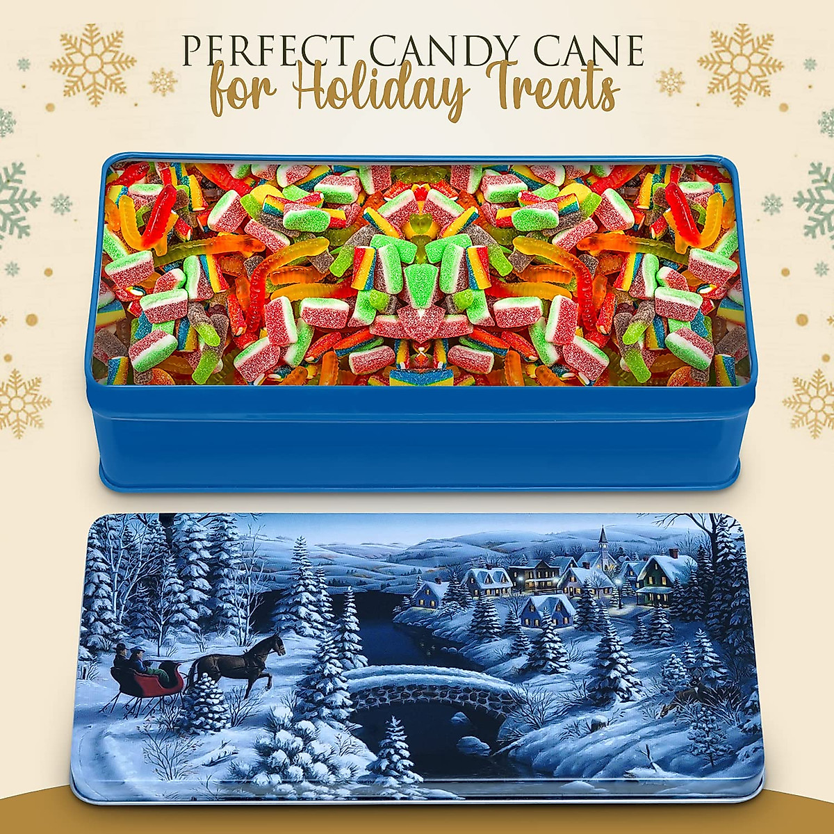 Crave Island Christmas Style Multi-Purpose Rectangular Tin Box with Lid - Metal Rectangle Box - Christmas Cookie Tin - Splendid Christmas Design - Spacious to store Sweets, Candy, and Food Storage