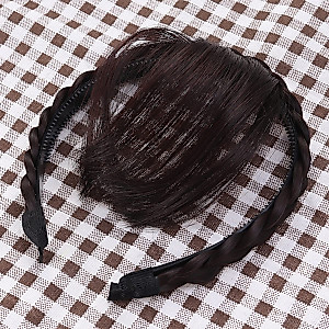 Lurrose Front Bangs Headband with Natural Human Fringe Extensions for Forehead Braids and Hoop Hairband