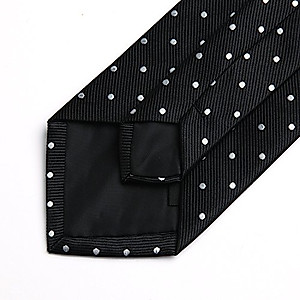 Polka Dot Ties for Men Black Tie and Pocket Square Set Classic Woven Formal Business Necktie Handkerchief for Wedding Party