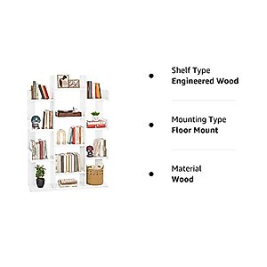 Aheaplus Bookshelf, Tree-Shaped Bookcase Storage Shelf with 13 compartments, Books Organizer Display Cube Shelves, Industrial Free Floor Standing Wood Open Bookshelves for Home, White