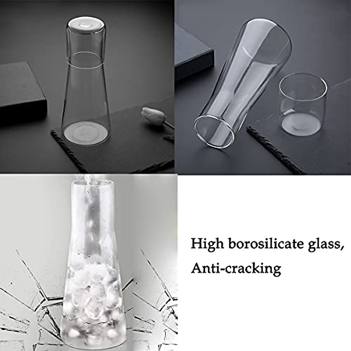 ZILJJ Clear Bedside Water Carafe Set with Tumbler Glass for Bedroom, Bedside Night Water Carafe Set with Glass, Mouthwash Decanter for Bathroom, Water Carafe with Cup for Nightstand (30 oz/850ml)