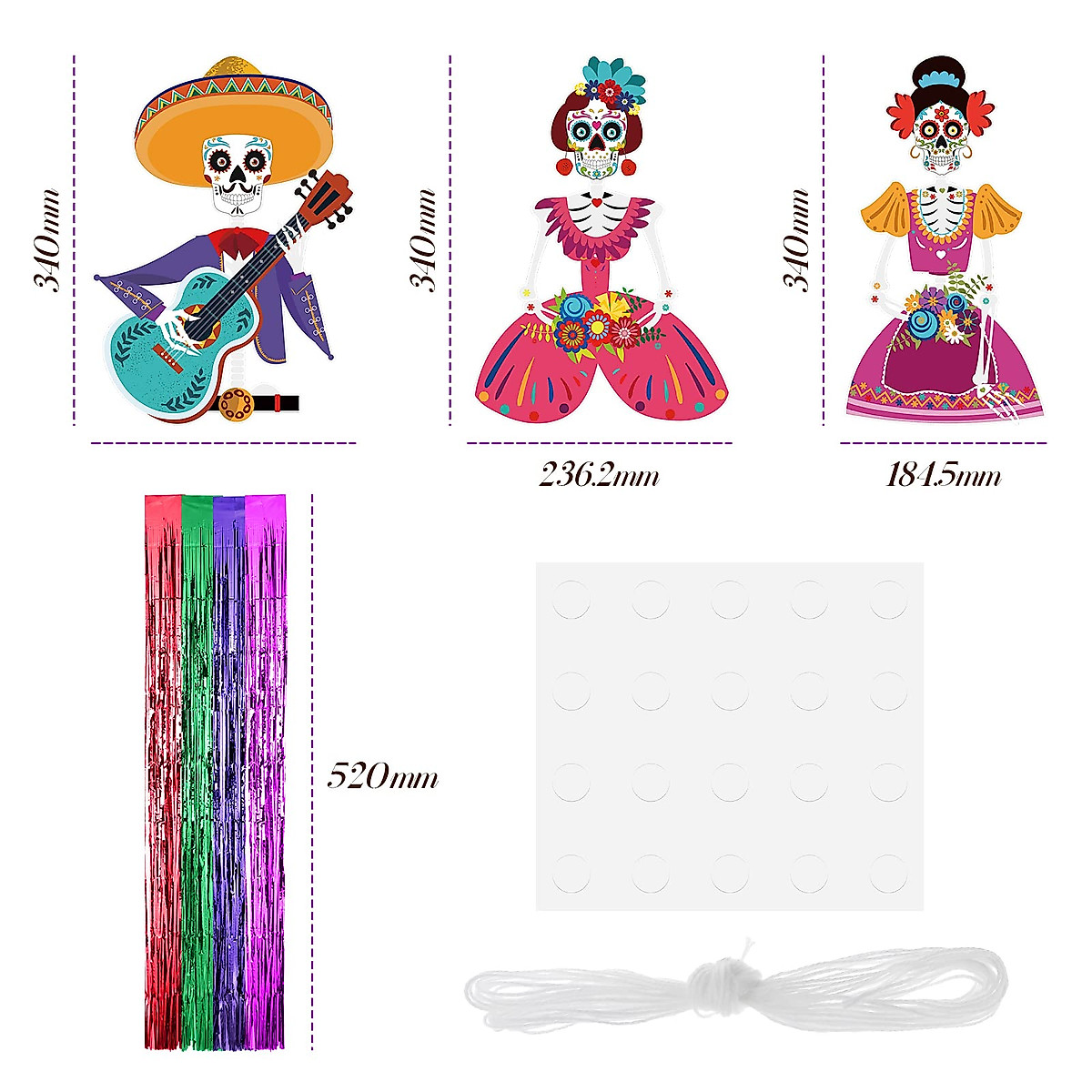 TaoBary 15 Pcs Day of the Dead Decorations Set 34 Inches Sugar Skull Hanging Decor 16.4 Ft Papel Picado Banners Mexicano Dia De Los Muertos Large Skull Decoration for Halloween Party Supplies