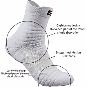 Belisy Mens Athletic Compression Crew Ankle Quarter Socks 6 Packs For Basketball & Running White Medium