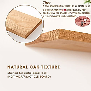 INMAN Floating Shelves for Wall 12 inches Natural Oak Wood Wall Shelves, Wall Mounted Solid Wood Shelf Display Storage Rack for Living Room, Bedroom, Kitchen, Bathroom Decor