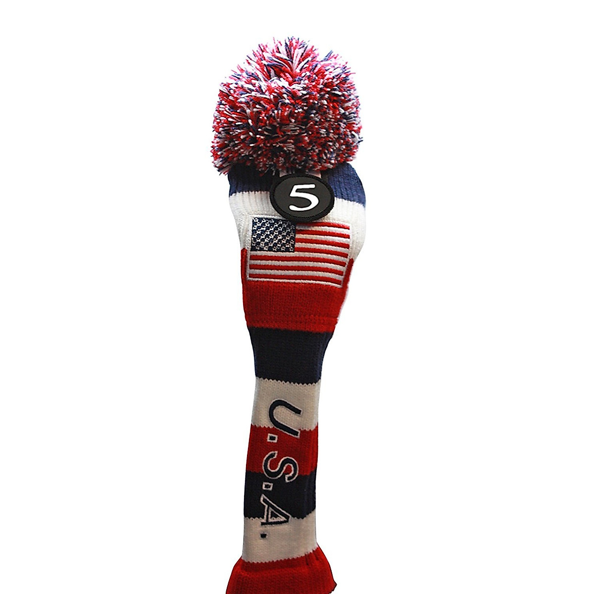 USA Majek Golf Driver 1 3 5 7 9 X Fairway Woods Headcovers Pom Pom Knit Limited Edition Vintage Classic Traditional Flag Stars Red White Blue Stripes Retro Head Cover Fits 460cc Driver and 260cc Woods