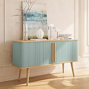WERMO 53'' Accent Cabinet with Doors and Shelves - Decorative Storage Cabinet with Blue Doors for Living Room, Credenza for Office, Entryway and Hallway Storage Cabinet, Console Storage Cabinet (Oak)