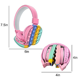 eDealz Wireless or Wired Bluetooth 5.2 Rechargeable Over The Ear Headphones with Silicone Fidget Pop Bubbles Microphone, Powerful Surround Stereo Bass and Passive Noise Cancelling (Pink)