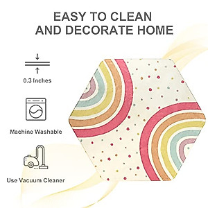 STARUIA Rainbow Rug for Baby Girls Bedroom,55"x47" Washable Area Rug for Princess Tent Castle,Hexagon Non-Slip Nursery Rug Ultra Soft Play Carpet for Kids Room Playpen Dorm