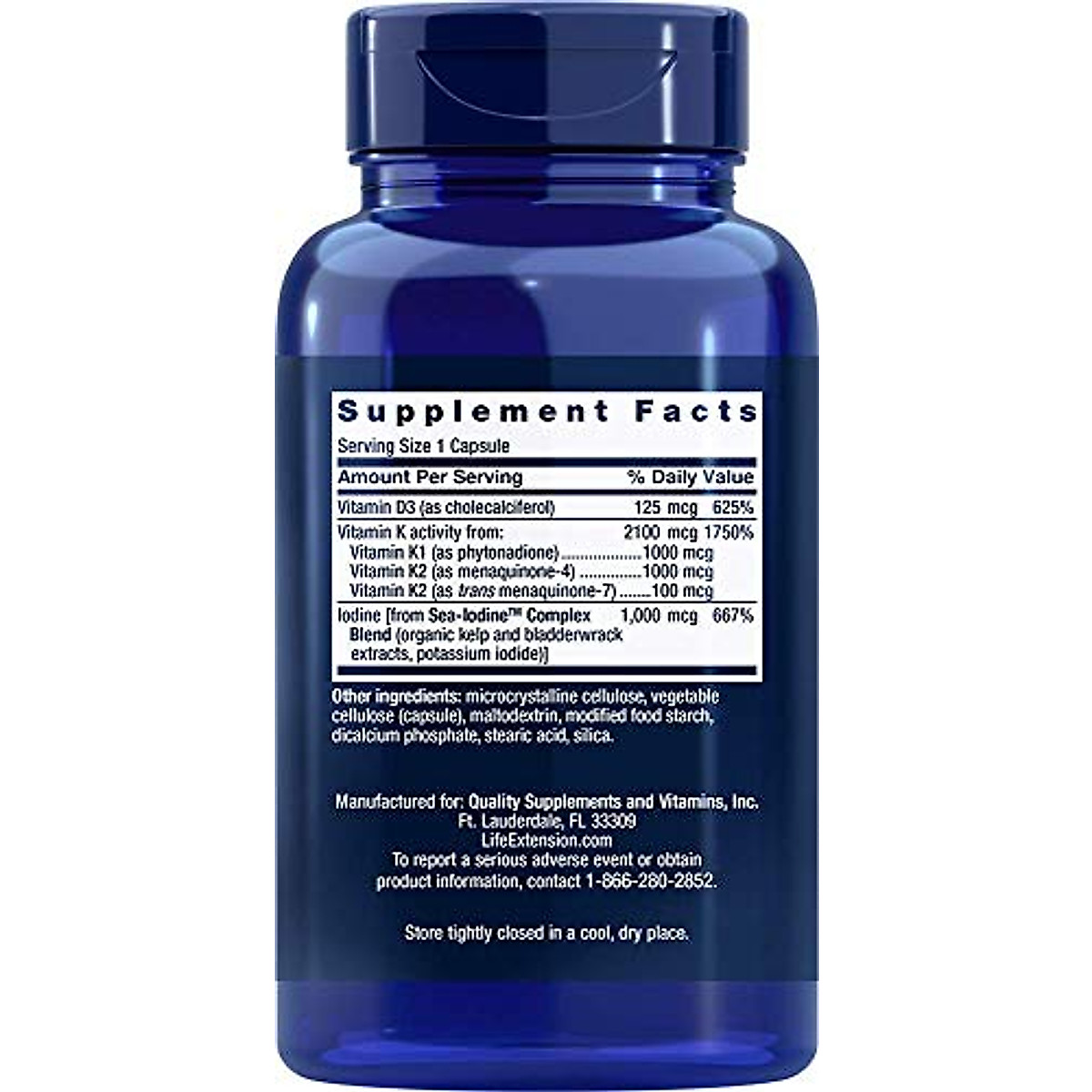 Life Extension Vitamins D and K with Sea-Iodine, 90 Capsules