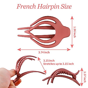 YARIEW 4 Pcs French Curved Flat Hair Clips，Women Non-slip French Concord Frosted Comfortable Fashion Clips for Thick Hair, Medium Alligator Eyelet Oval Claw Barrettes for Girls Women (Multicolor)