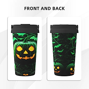 Insulated Coffee Mug Green Ghost Horror Halloween 17oz Double Wall Vacuum Stainless Steel Tumbler With Leak-Proof Lid And Handle, Cute Travel Thermos Mug For Cold Hot Drinks