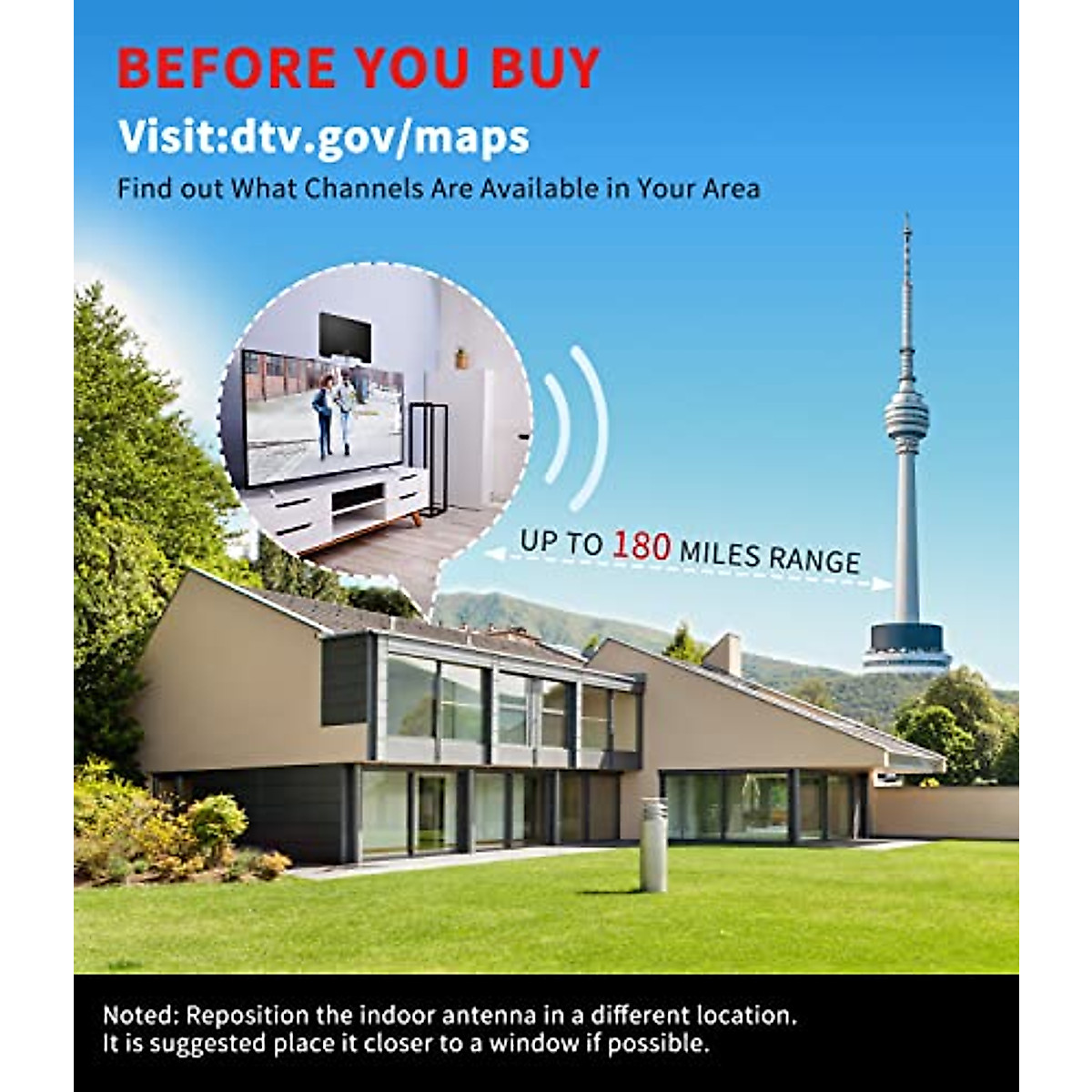 2023 Newest HD TV Antenna up 180 Miles Range-Indoor Antenna Support 4K 1080P All Older TV's & Smart TV, Digital Antenna with Amplifer Signal Booster-18 FT Premium Coaxial Cable