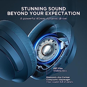 1MORE SonoFlow Active Noise Cancelling Headphones, Bluetooth Headphones with LDAC for Hi-Res Wireless Audio, 70H Playtime, Clear Calls, Preset EQ Via App, Blue