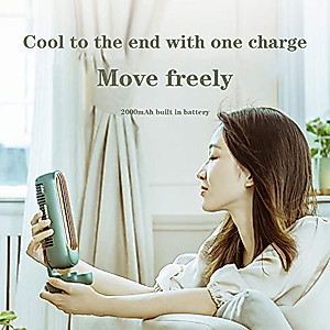 Juesi Mini Fan for Desk Bedroom, Personal Fan with 2 Blades Powerful for Cooling Office Room, Portable USB Rechargeable, Retro Vintage Tall Design, Low Noise Quiet (Green)