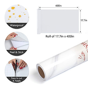 YENHOME Marble Peel and Stick Wallpaper Large Size 17.7x393 inch Marble White Contact Paper for Cabinets Countertops Kitchen Wallpaper Adhesive Removable Wallpaper Waterproof Countertop Contact Paper