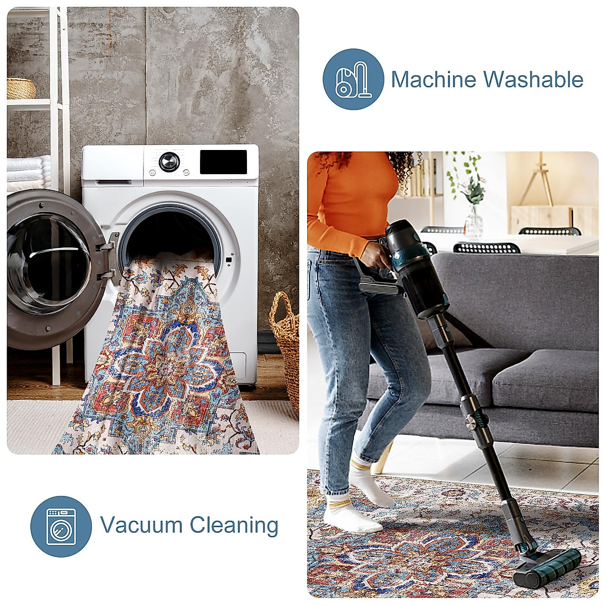 METAHOTS 8x10 Area Rugs for Bedroom, Washable Large Area Rugs Non-Slip and Non-Shedding, Boho & Vintage Area Rug for Living Room, Kitchen, Dining Room