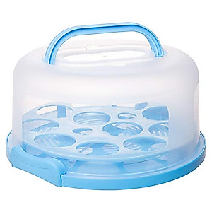 Red Co. 11 inch Cake & Cupcake Muffin Carrier Holder with Collapsible Handles, Blue Tray/Clear Lid