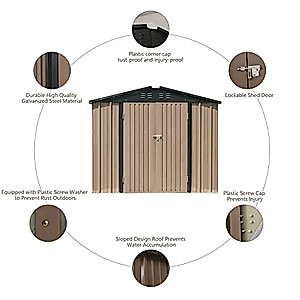 6x8 FT Storage Sheds Outdoor, Utility Steel Tool Sheds for Garden Backyard Lawn, Large Patio House Building with Lockable Door (Dark Grey)