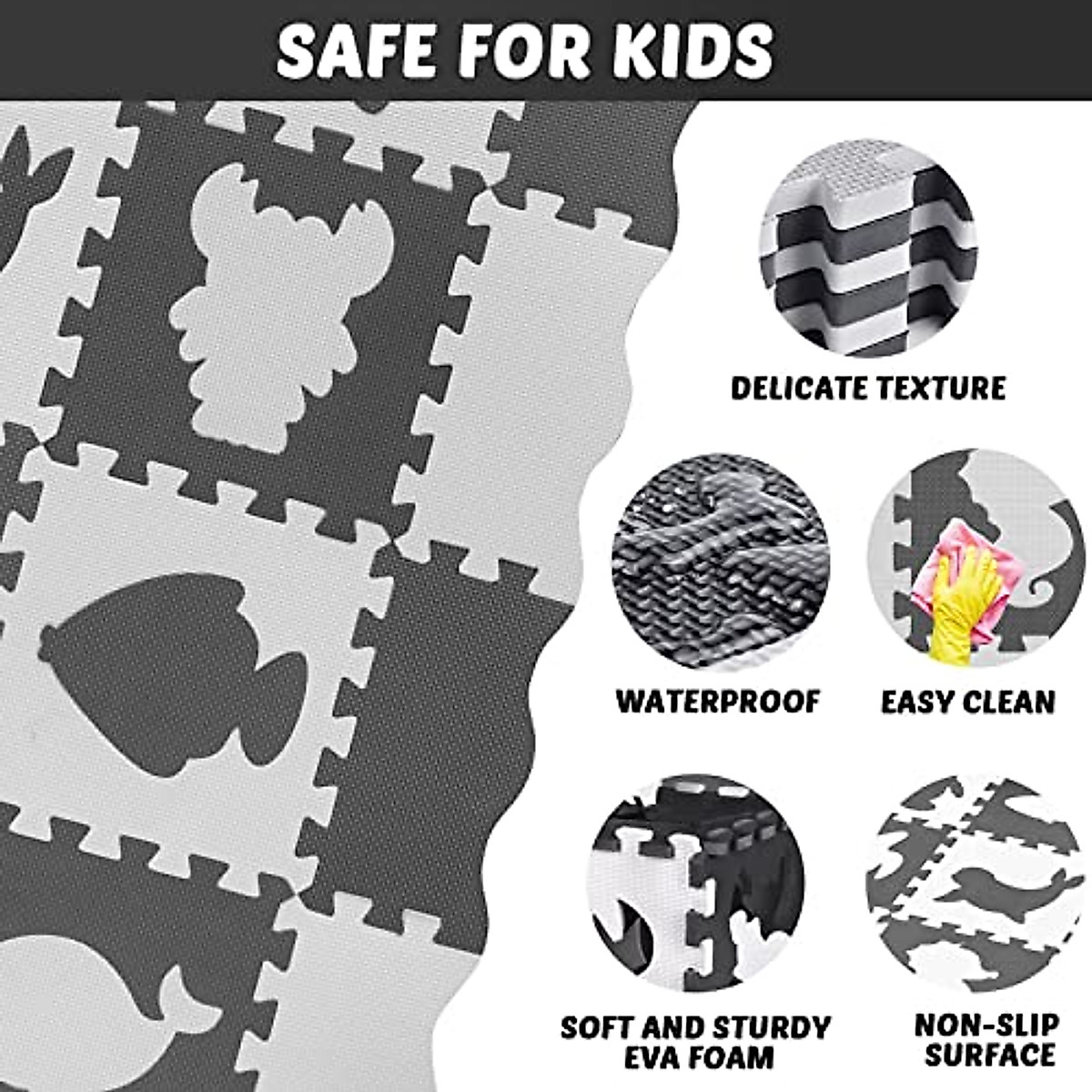 FUN LITTLE TOYS 36PCS Foam Play Mats for Baby, Soft Foldable Interlocking Foam Floor Tiles Puzzle Mat with Fence for Kids Toddlers Childrens Playpen Playroom Crawling 56 x 56 Grey